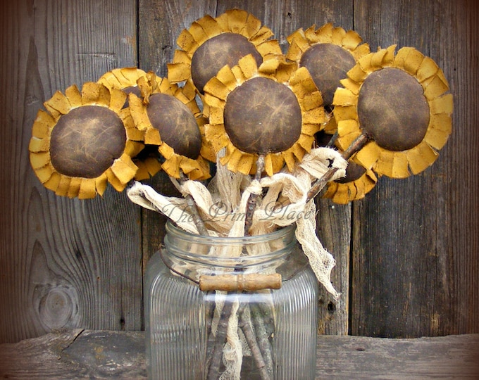 Primitive Fabric Sunflowers on Sticks Primitive Sunflower - Etsy
