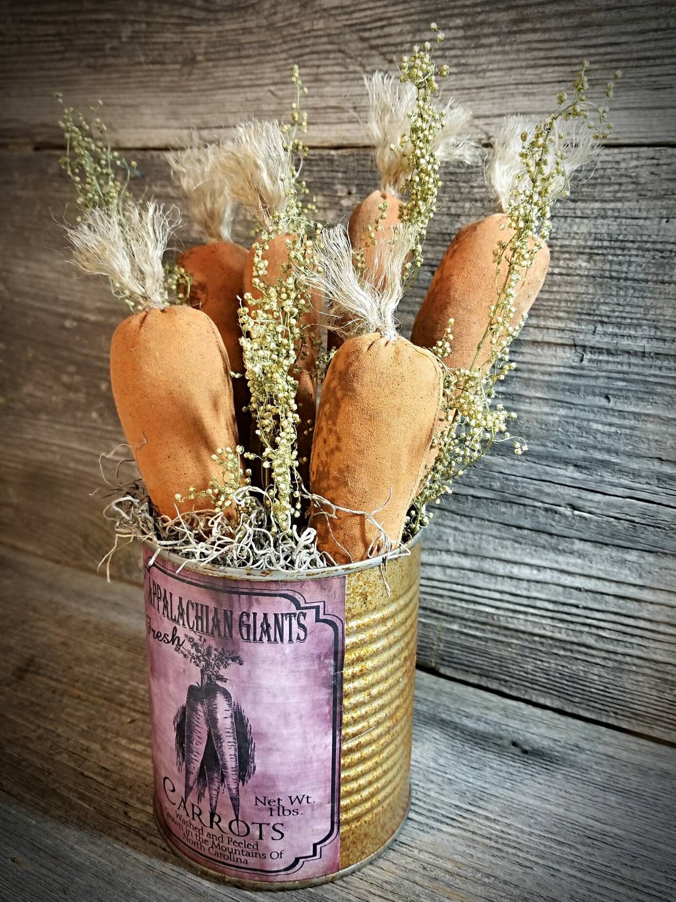Primitive Carrots in Rusty Tin Can ~ Primitive Easter Decorations ...