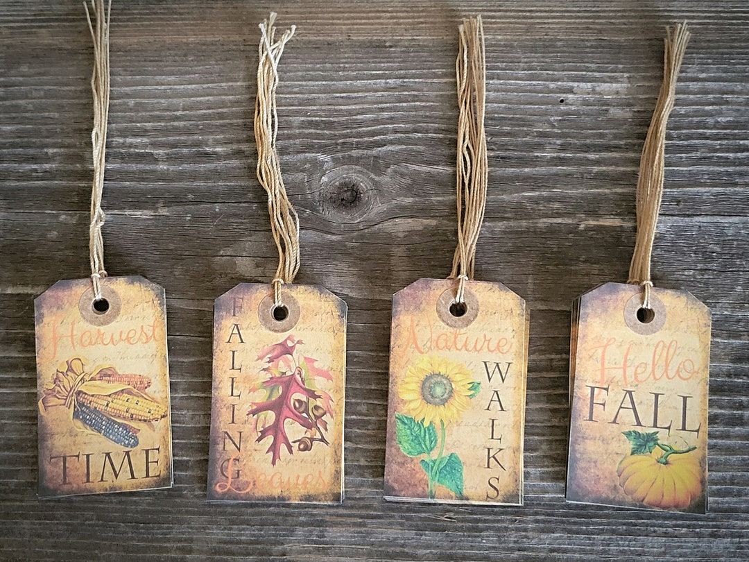 Primitive Fall Hangtags - Gift Tags - Fall Leaves - Sunflowers ...