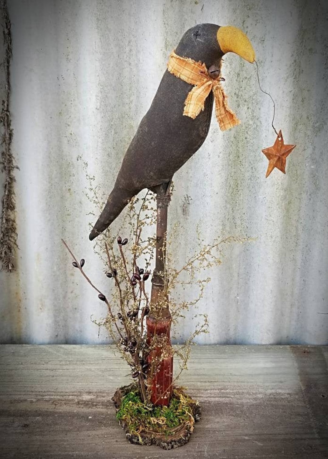 Primitive Crow Decor on Stand Primitive Home Decor Black Crow Crow ...