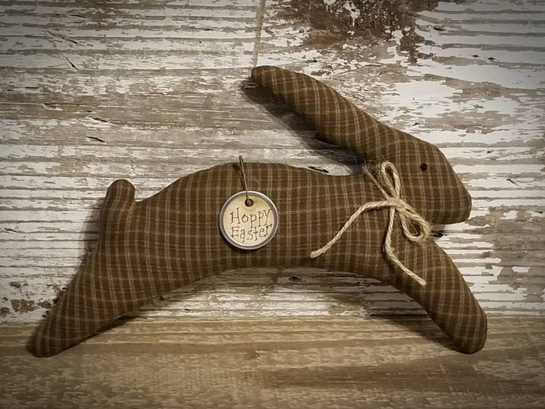Primitive Brown Homespun Leaping Bunny Primitive Easter Decor Primitive ...