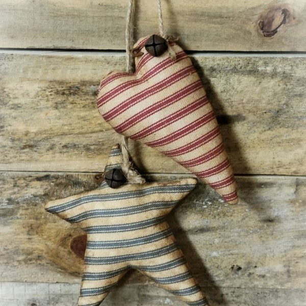Primitive Fabric Heart Ornaments - Etsy