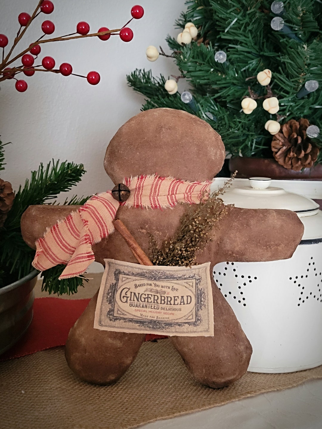 Primitive Gingerbread Man Decor - Christmas Decor - Christmas Tree Tuck ...