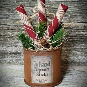 Primitive Peppermint Sticks in Rusty Bucket Tree Ornament ~ Christmas ...