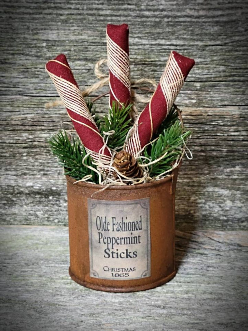 Primitive Peppermint Sticks in Rusty Bucket Tree Ornament - Etsy