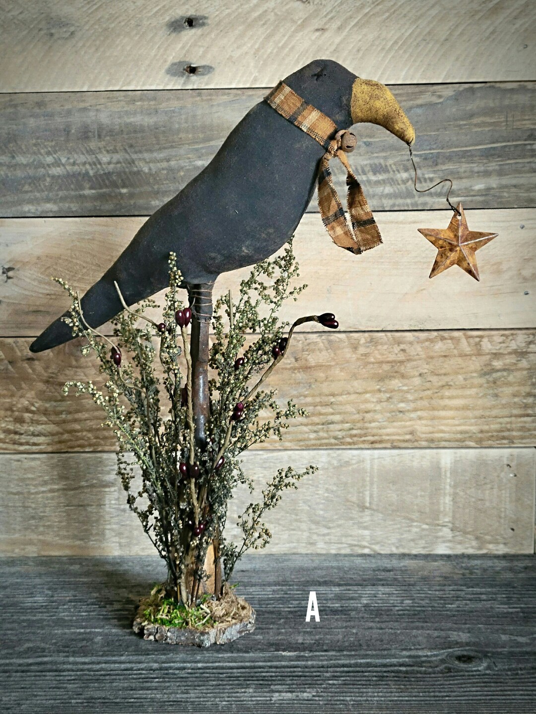 Primitive Crow Decor on Stand Primitive Home Decor Black Crow Crow ...