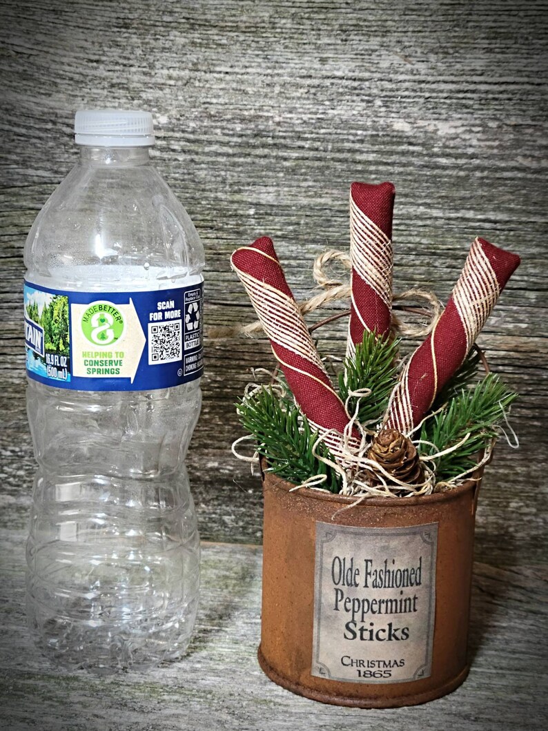 Primitive Peppermint Sticks in Rusty Bucket Tree Ornament ~ Christmas ...