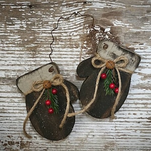 Primitive Rustic Wood Mitten Christmas Tree Ornaments ~winter Decor ...