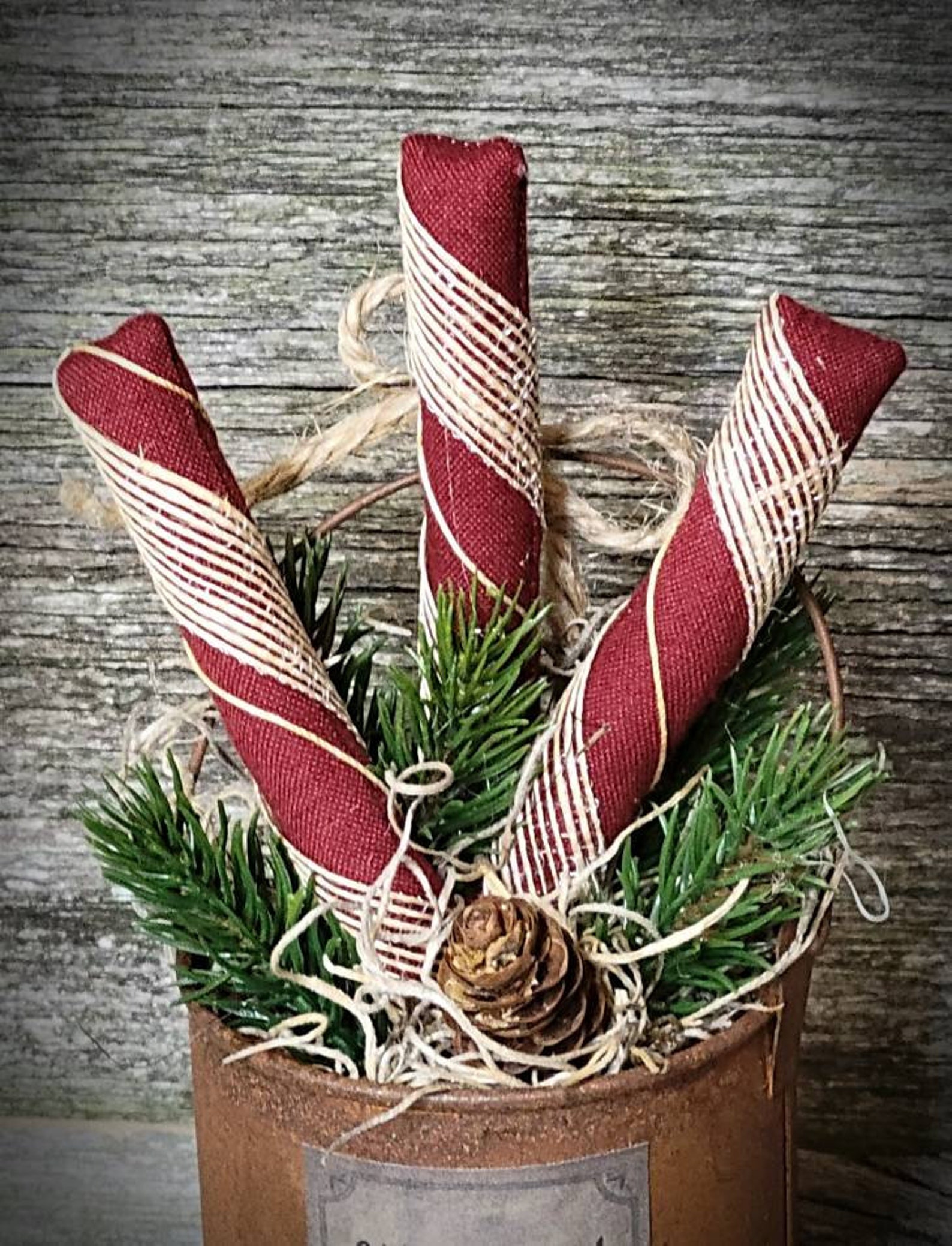 Primitive Peppermint Sticks in Rusty Bucket Tree Ornament - Etsy