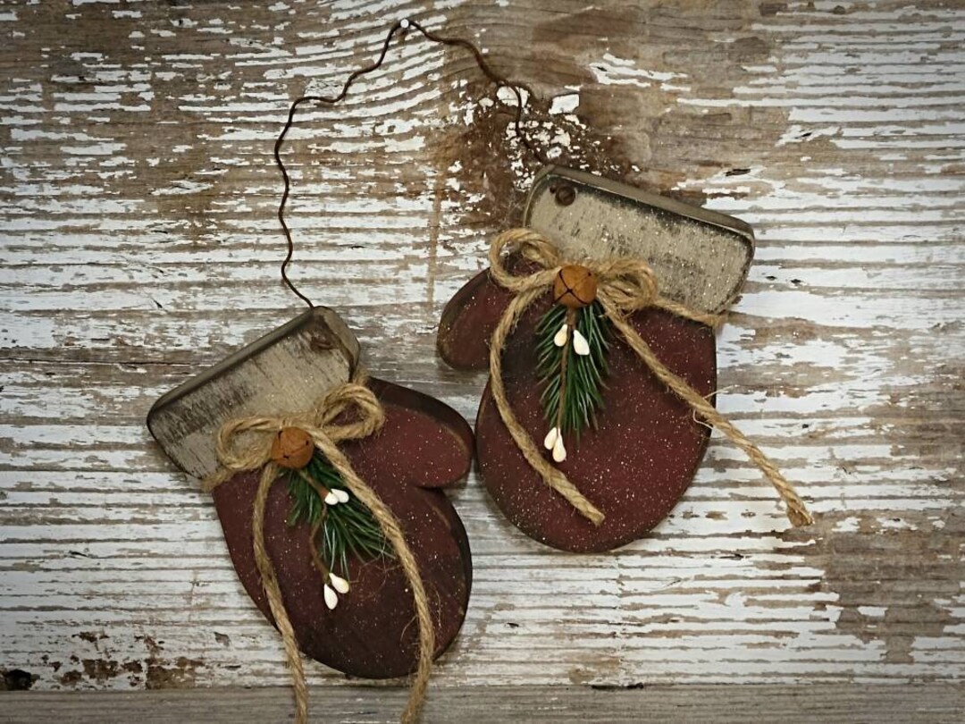 Primitive Rustic Wood Mitten Christmas Tree Ornaments ~winter Decor ...