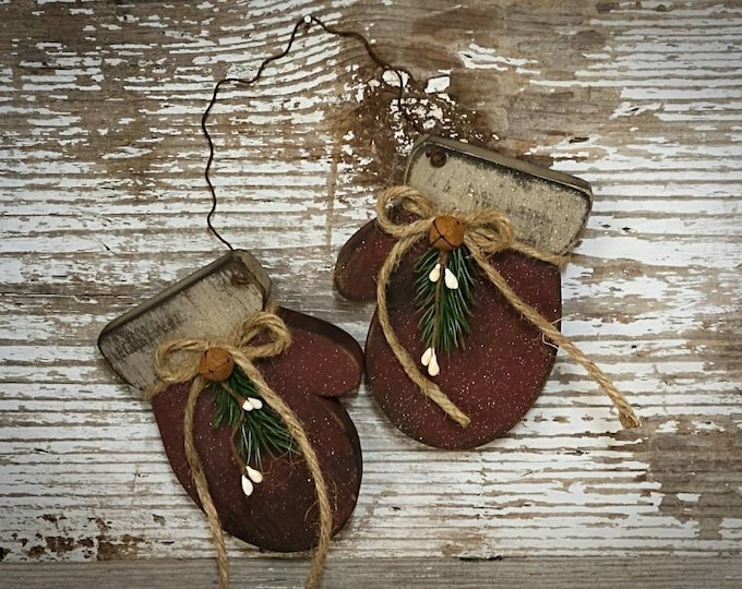 Primitive Wood Mitten Ornaments Christmas Ornaments Rustic Ornaments ...