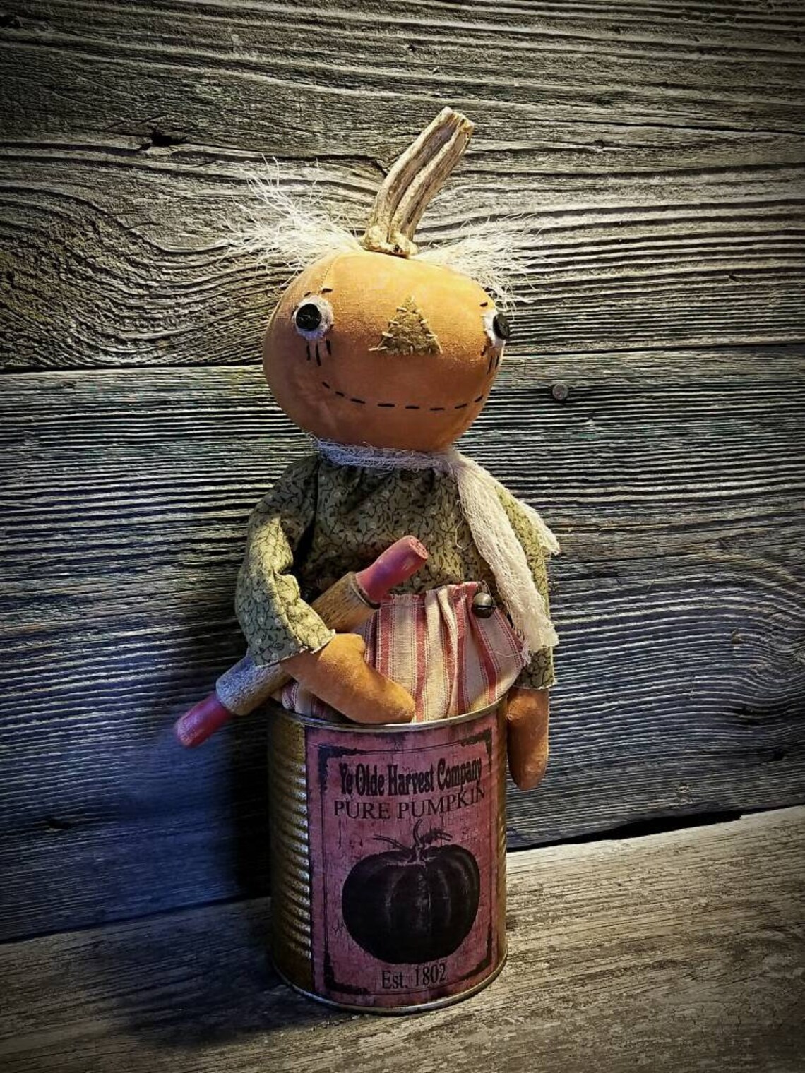 Primitive Pumpkin Doll in Rusty Can Fall Decor Autumn - Etsy