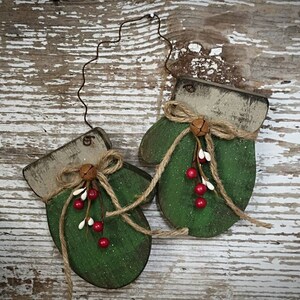 Primitive Rustic Wood Mitten Christmas Tree Ornaments ~winter Decor ...