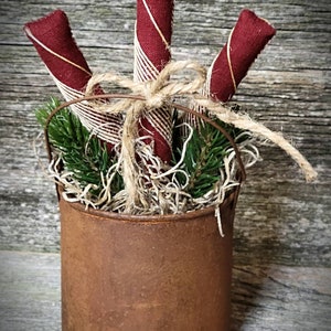 Primitive Peppermint Sticks in Rusty Bucket Tree Ornament ~ Christmas ...