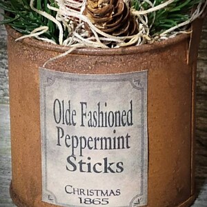 Primitive Peppermint Sticks in Rusty Bucket Tree Ornament ~ Christmas ...