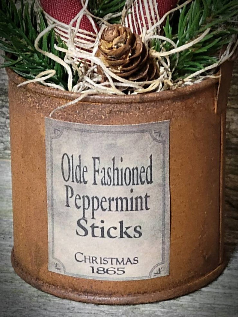 Primitive Peppermint Sticks in Rusty Bucket Tree Ornament - Etsy