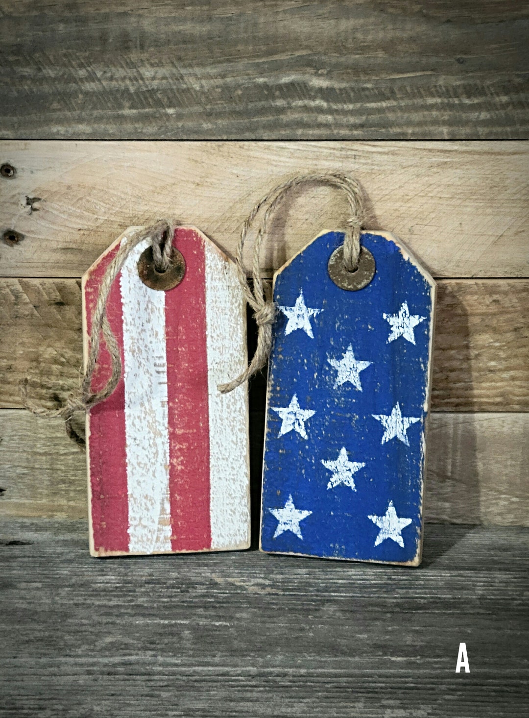 Rustic Patriotic Wooden Tags - Americana Decor - Flag Decor - Fourth of ...