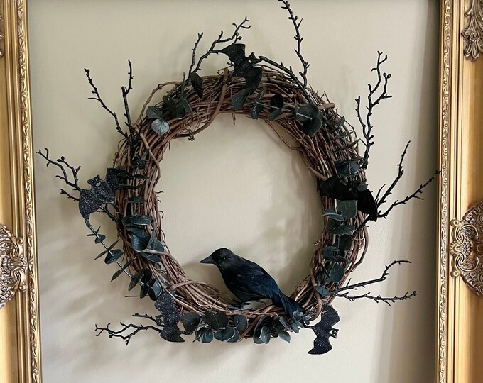 Gothic Halloween Wreath Raven Wreath Bat Wreath Black Halloween Wall ...