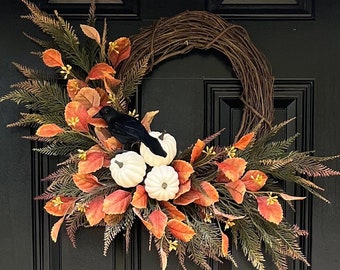 Gothic Halloween Wreath Raven Wreath Bat Wreath Black Halloween Wall ...