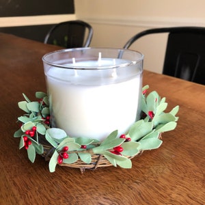 Mini Christmas Candle Wreath, Holiday Mini Wreath, Candle Ring Wreath ...