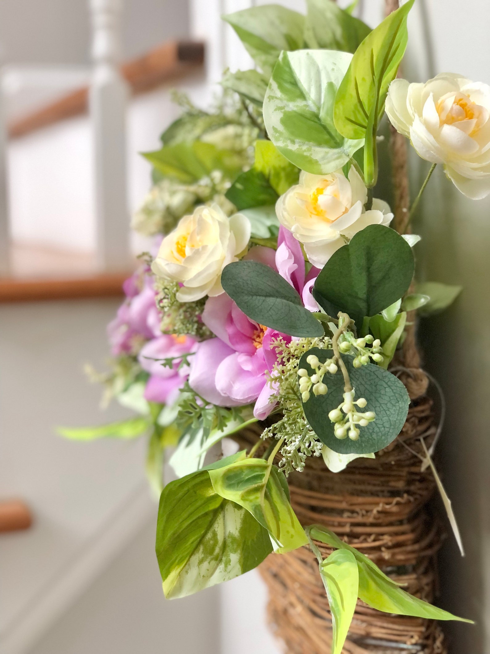 Spring Basket Wreath Front Door Wreath Basket Spring Wreath Summer ...