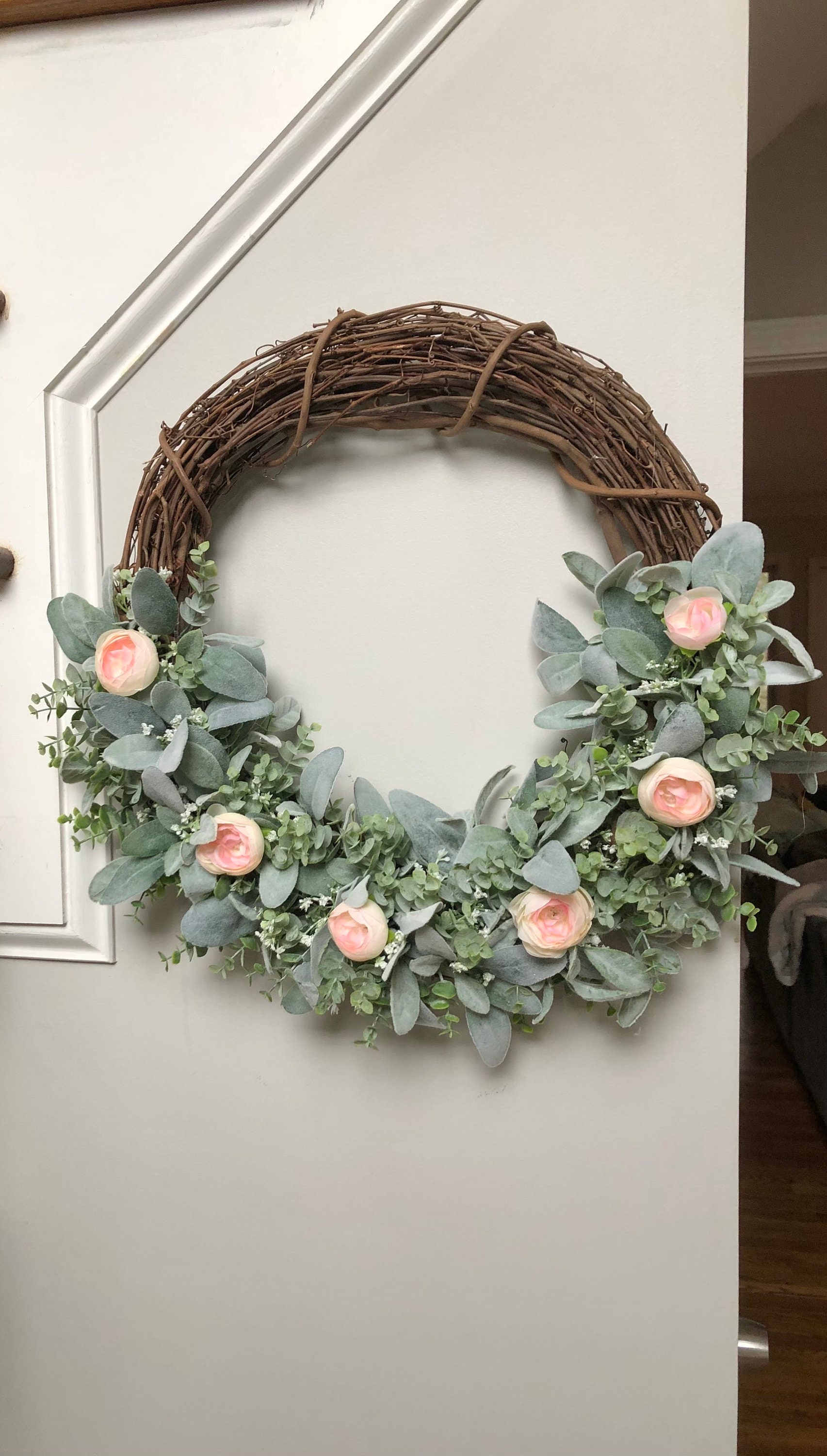 Spring Wreath Farmhouse Wreath Spring Easter Farmhouse Wreath Pink and ...