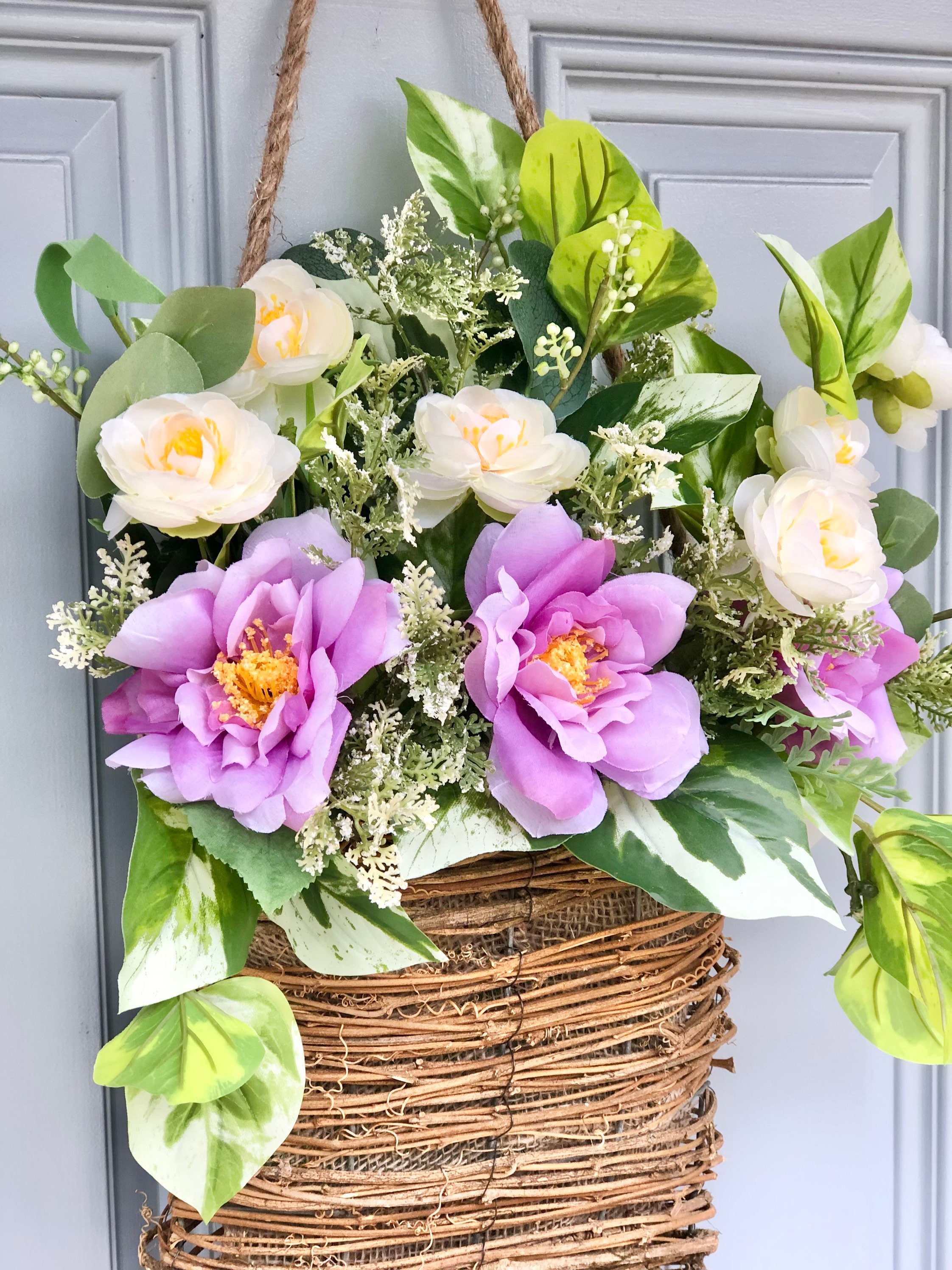Spring Basket Wreath Front Door Wreath Basket Spring Wreath Summer ...