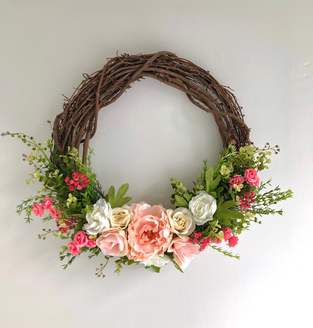 Pink Peony Wreath for Front Door, Pink Valentine’s Day Wreath, Pink ...
