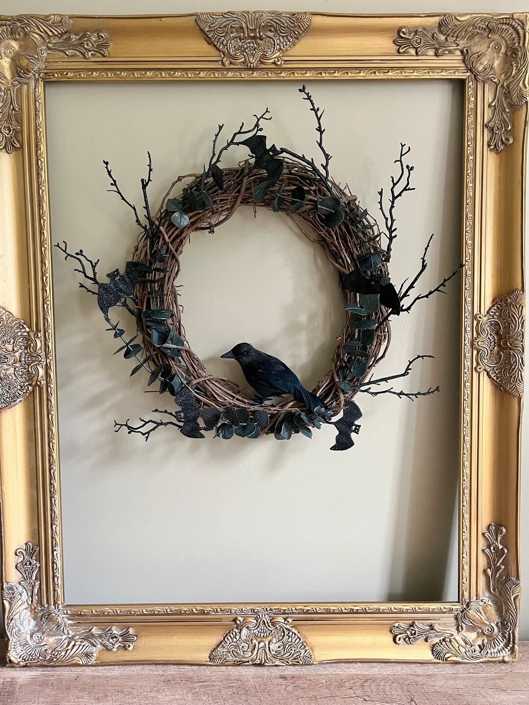 Gothic Halloween Wreath Raven Wreath Bat Wreath Black Halloween Wall ...