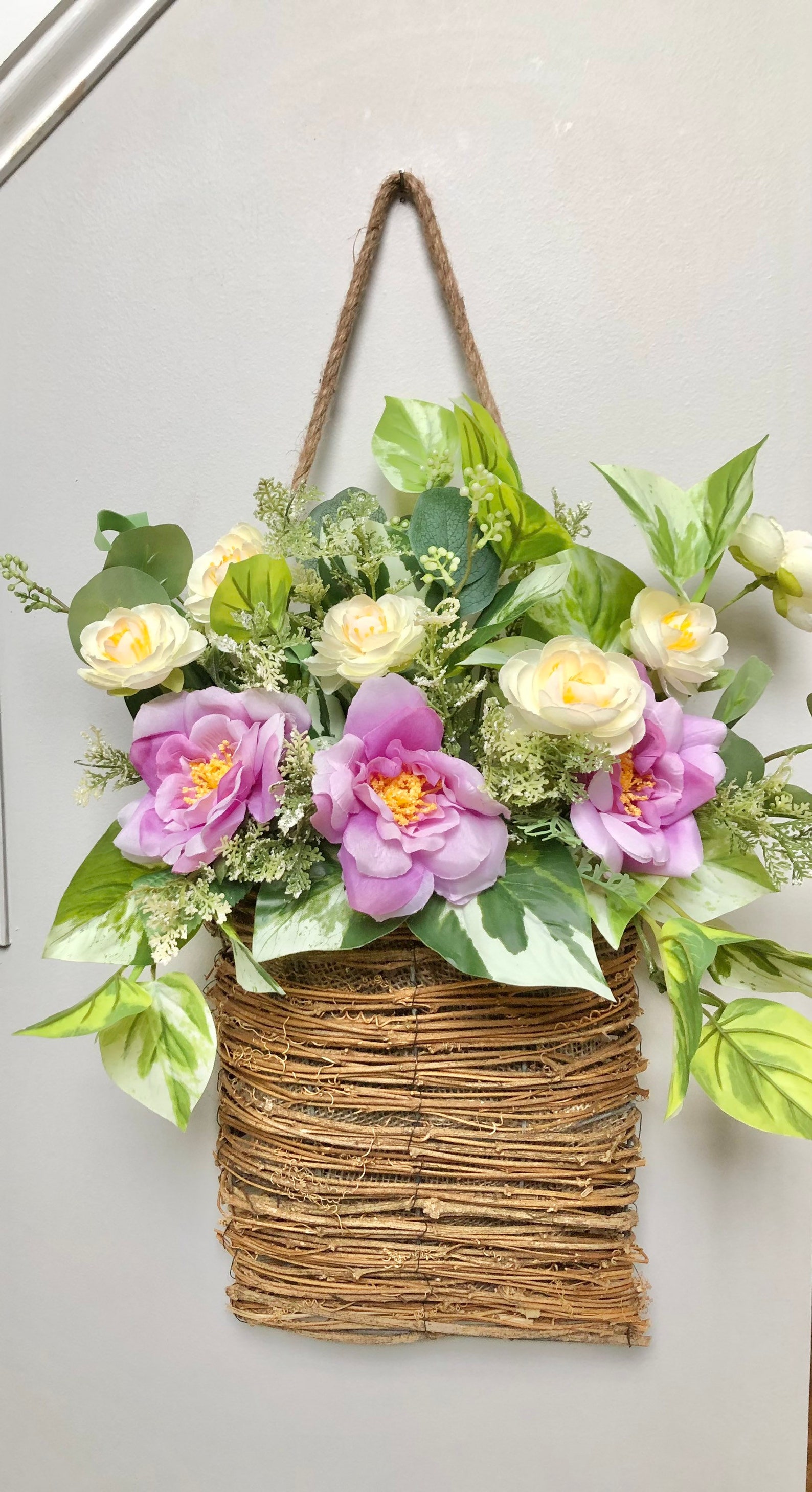 Spring Basket Wreath Front Door Wreath Basket Spring Wreath Summer ...