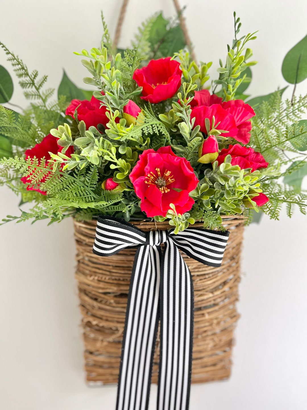 Red Poppy Door Basket Poppy Wreath Front Door Wreath Poppy Flowers Red ...
