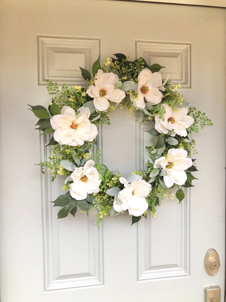 Large Magnolia Farmhouse Wreath Front Door Farmhouse Magnolia - Etsy