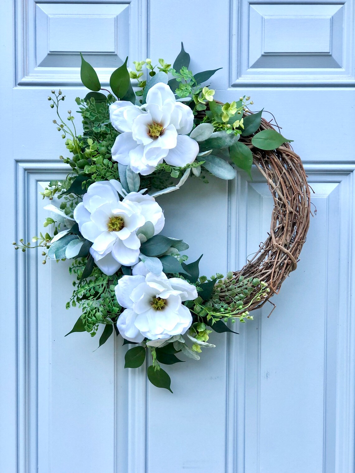 Large Magnolia Half Wreath Front Door Faux Magnolia Wreath - Etsy