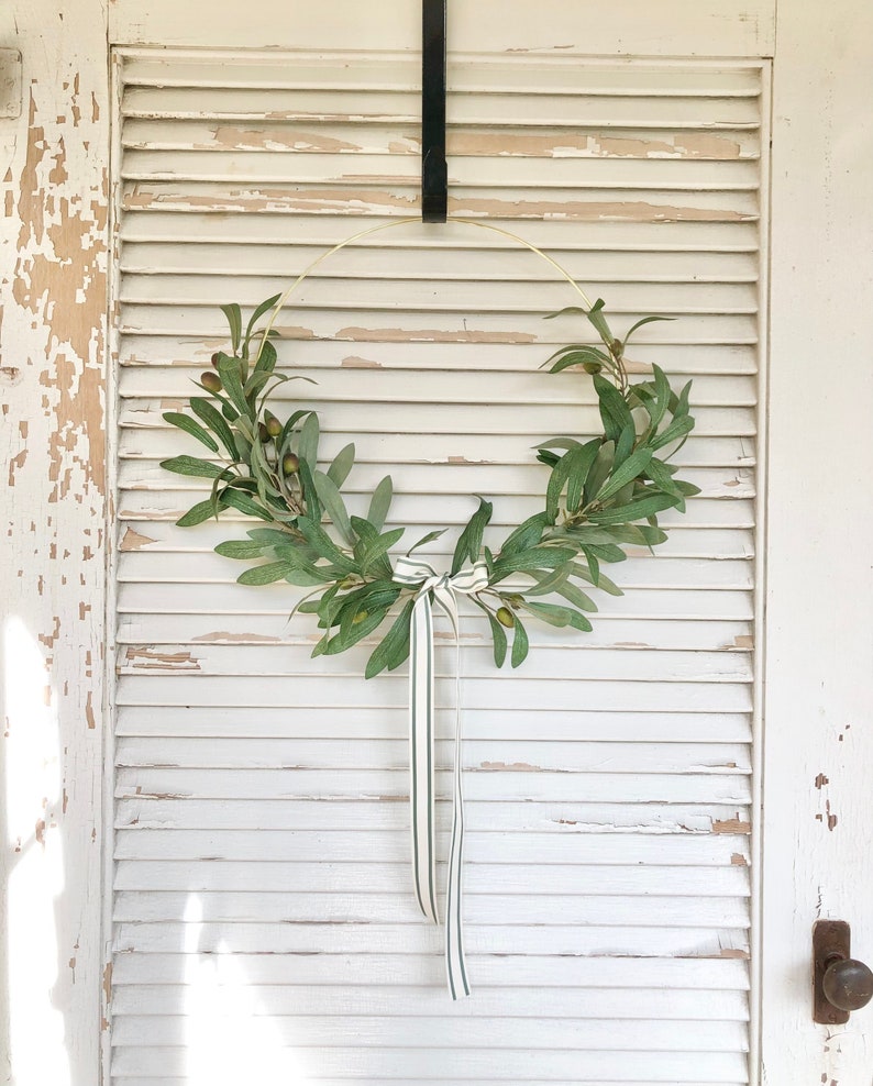 Olive Branch Hoop Wreath Olive Tree Wreath Front Door Modern Wreath ...