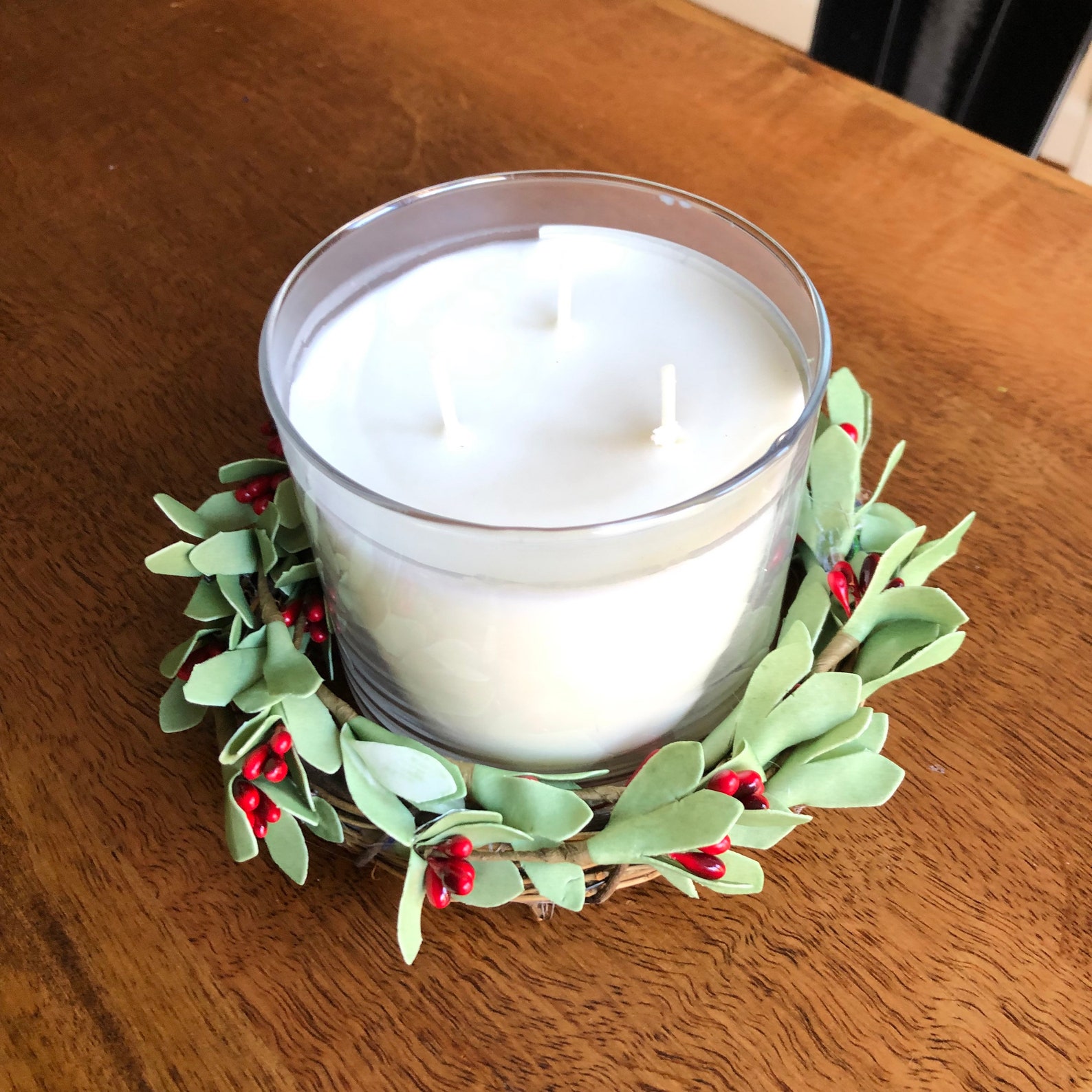 Mini Christmas Candle Wreath, Holiday Mini Wreath, Candle Ring Wreath ...