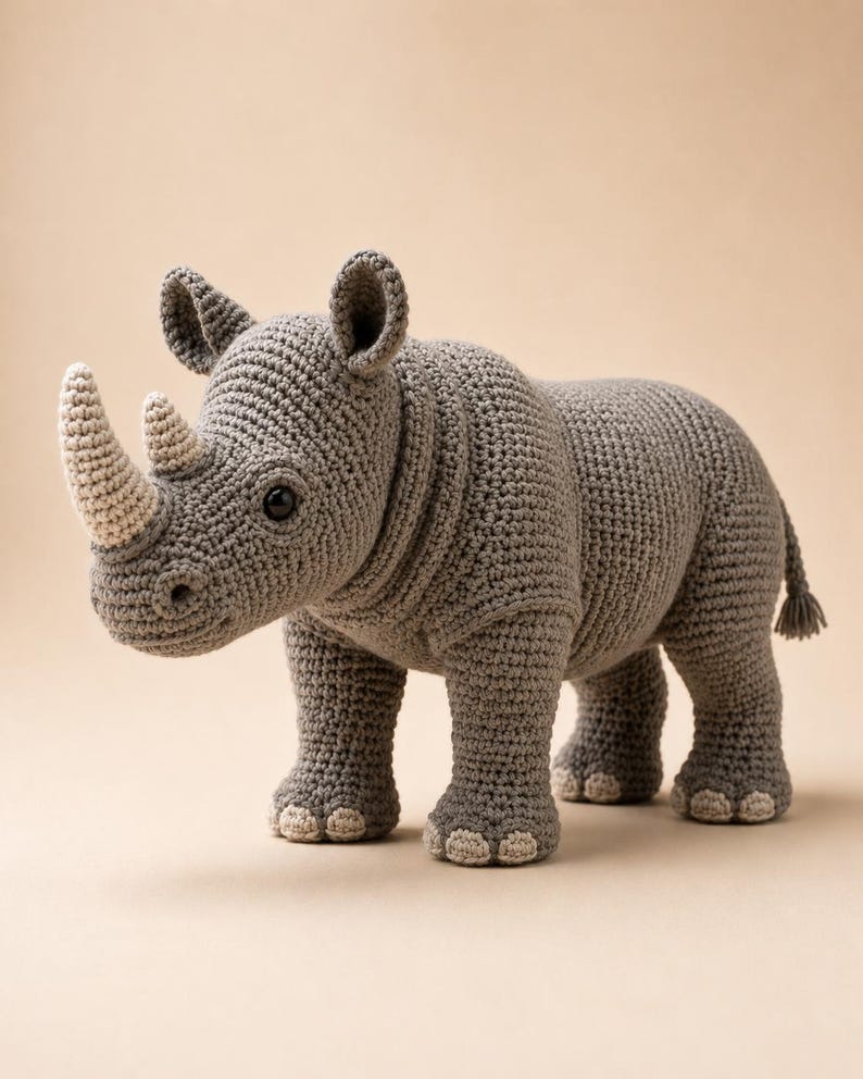 Gray Rhinoceros Amigurumi Pattern PDF, Safari Crochet Toy, Wildlife ...