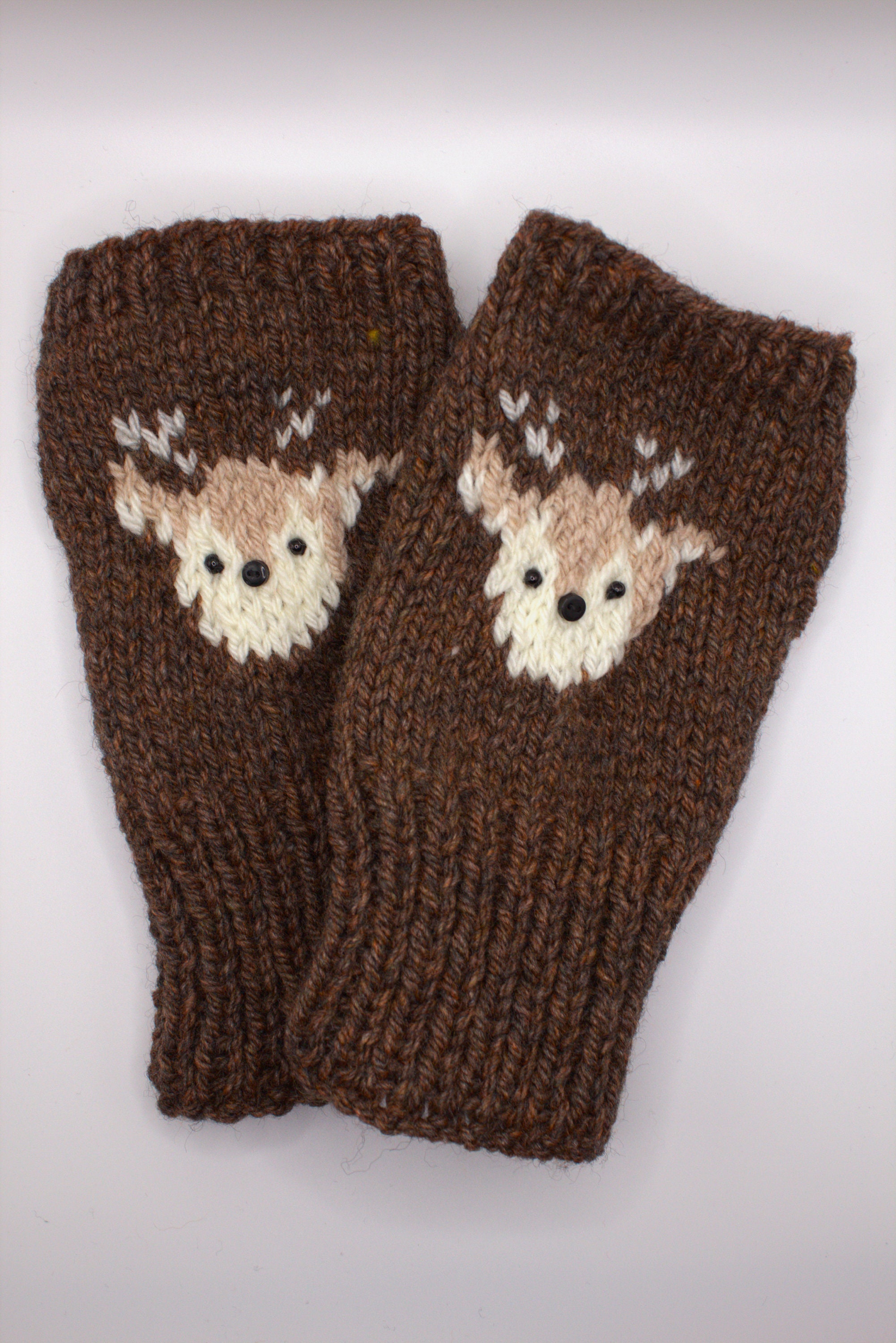 Handknitted Reindeer/fawn Fingerless Mittens/gloves - Brown - Etsy
