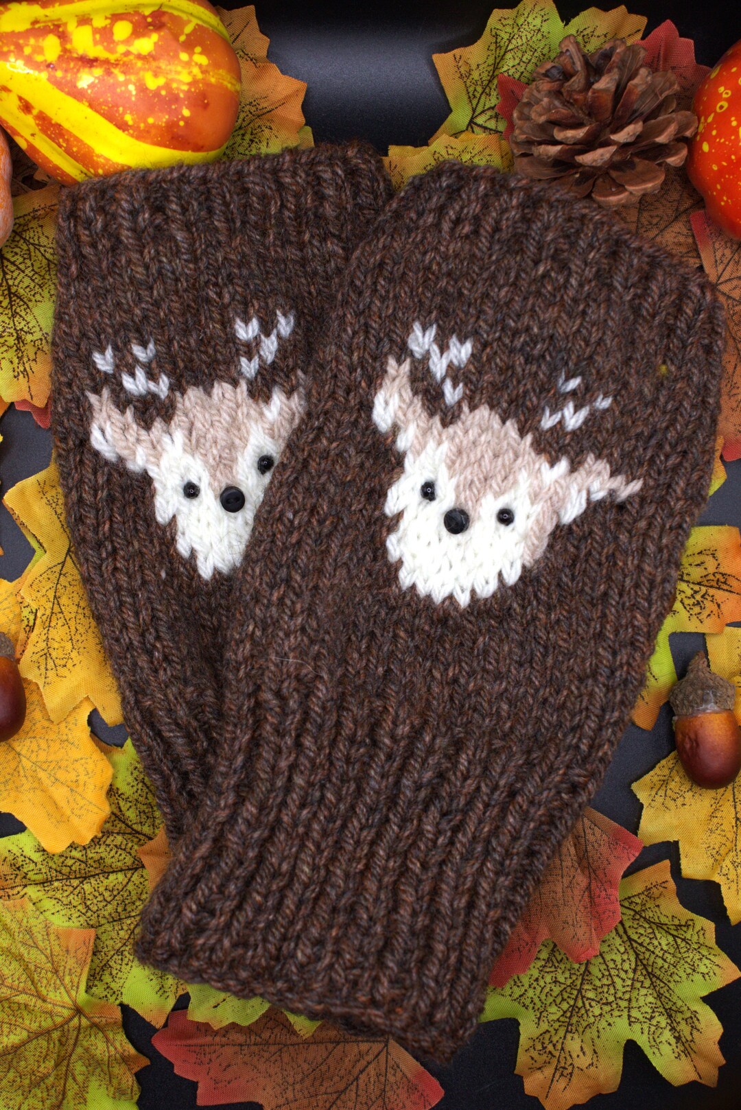 Handknitted Reindeer/fawn Fingerless Mittens/gloves - Brown - Etsy