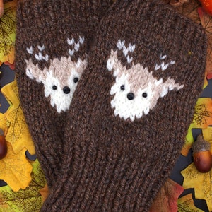 Handknitted Reindeer/fawn Fingerless Mittens/gloves - Brown - Etsy