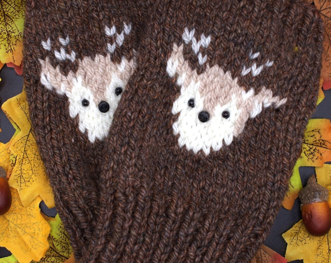 Handknitted Reindeer/fawn Fingerless Mittens/gloves - Brown - Etsy