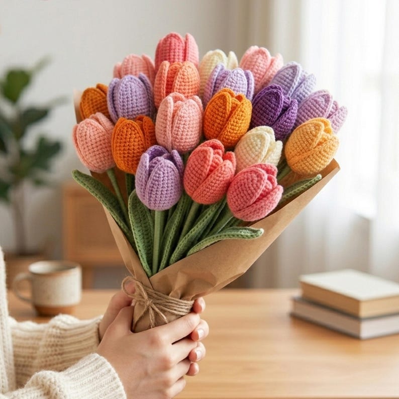 Tulip Flower Crochet Pattern PDF, Realistic Flowers Crochet Tutorial ...