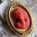 Red Coral Cameo Gold Fill Locket, Gilt Finish With Diamond on Back, 18 ...