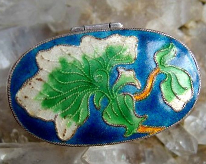 Silver Enamel Miniature Box, Oval Shaped With Hinge, Matte Blue Enamel ...