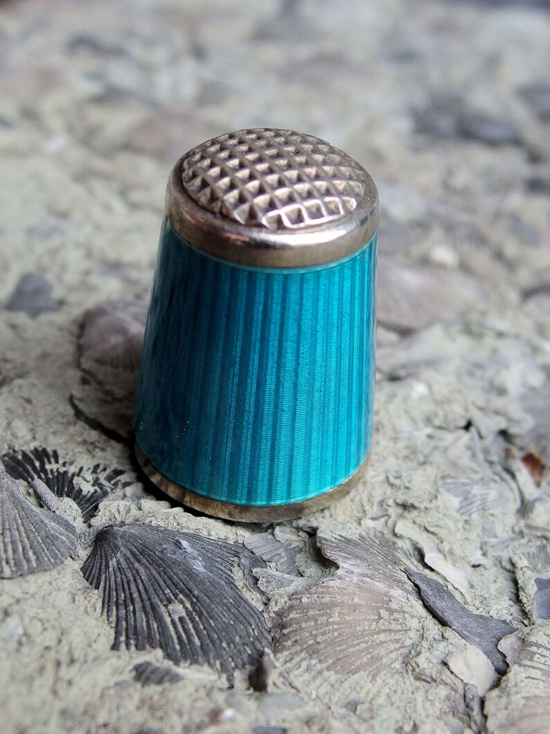 Norway Sterling Enamel Thimble Vivid Turquoise Blue Guilloche | Etsy