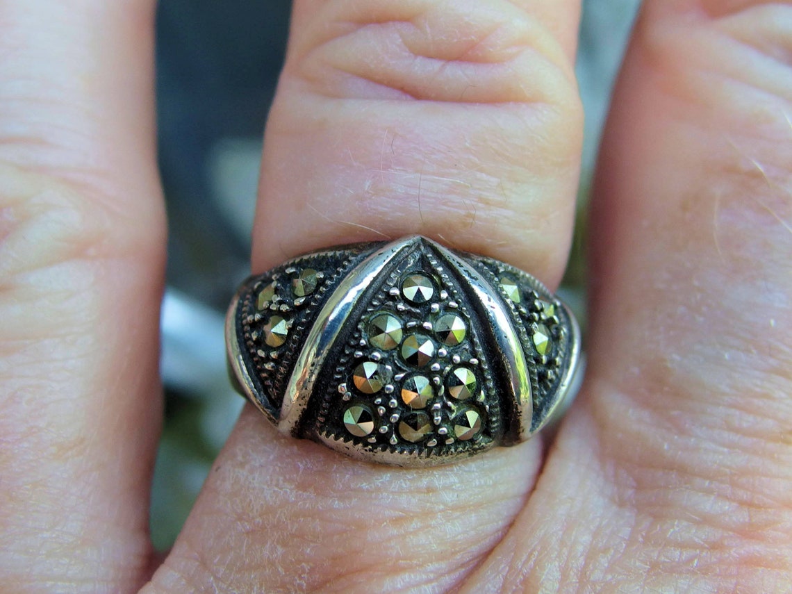 Sterling Silver Marcasite Dome Style Ring Pave Set Stones on - Etsy