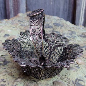 Etruscan Style Silver Filigree Spun Wire Basket, Intricate Floral ...