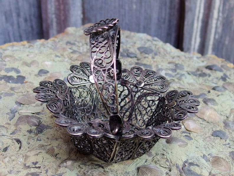 Etruscan Style Silver Filigree Spun Wire Basket, Intricate Floral ...