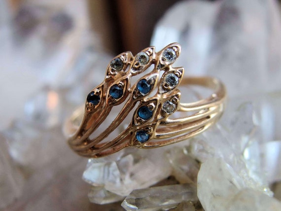 583 Gold Sapphire and Diamond Ring Flared Design With Stones | Etsy