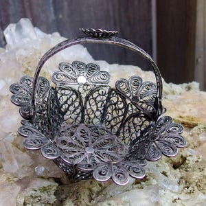 Etruscan Style Silver Filigree Spun Wire Basket, Intricate Floral ...