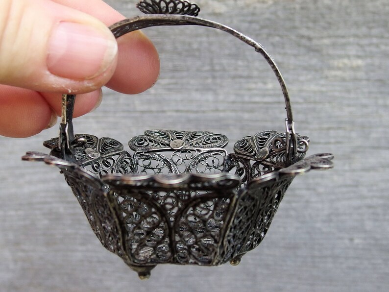 Etruscan Style Silver Filigree Spun Wire Basket, Intricate Floral ...